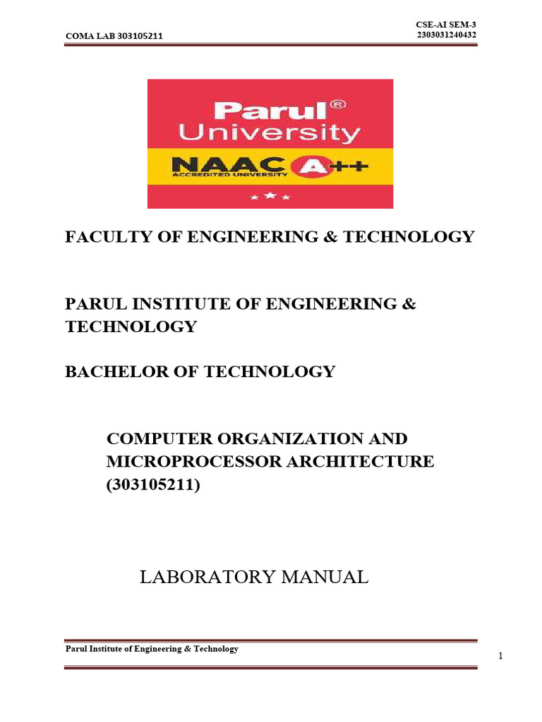 Faculty of Engineering & Technology: Laboratory Manual | PDF | Assembly Language | Computer ...