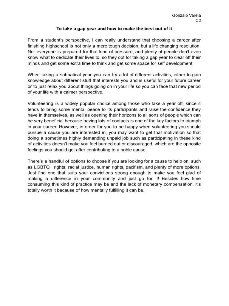 To Take A Gap Year and How To Make The Best Out of It - Writing C2 ...