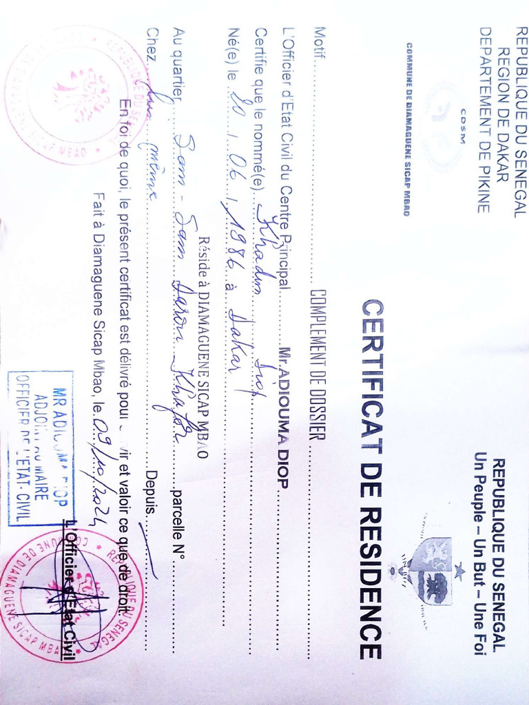 Certificat de Residence | PDF