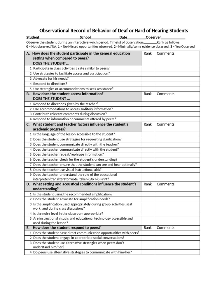 Behavior Observation of Deaf Students | PDF | Hearing Loss | Teachers
