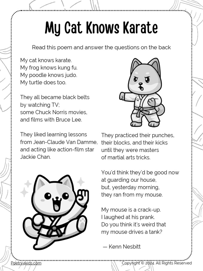 My Cat Knows Karate Reading Response Worksheet | PDF
