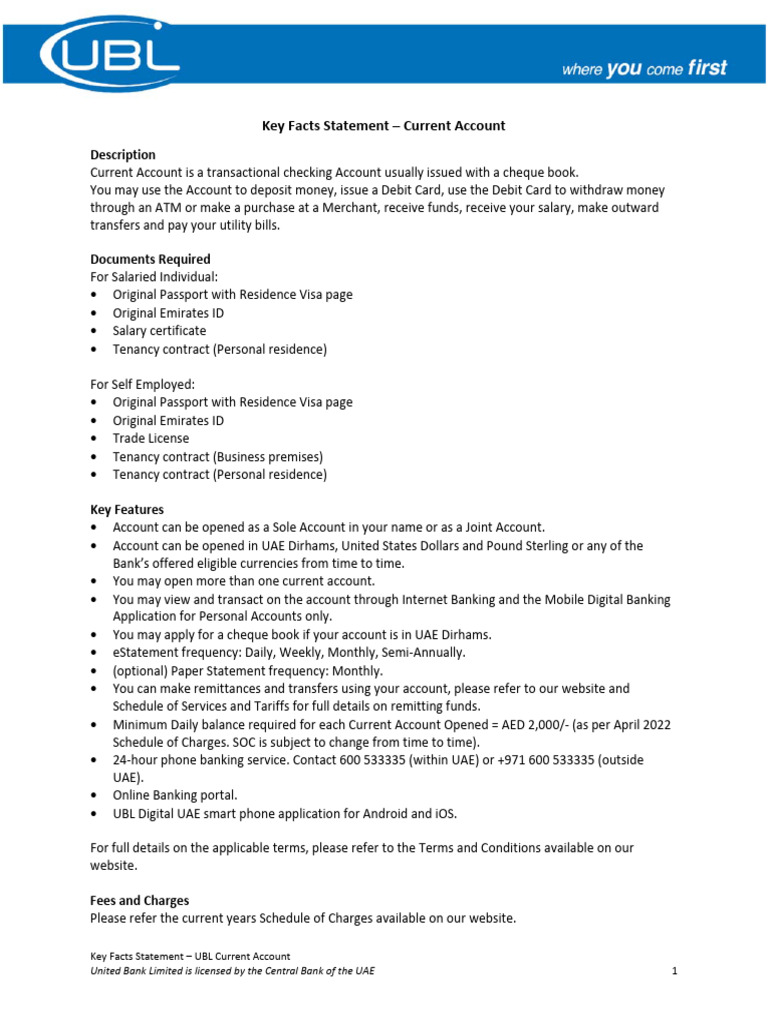 Key Facts Statement Current Account | PDF | Transaction Account | Banks