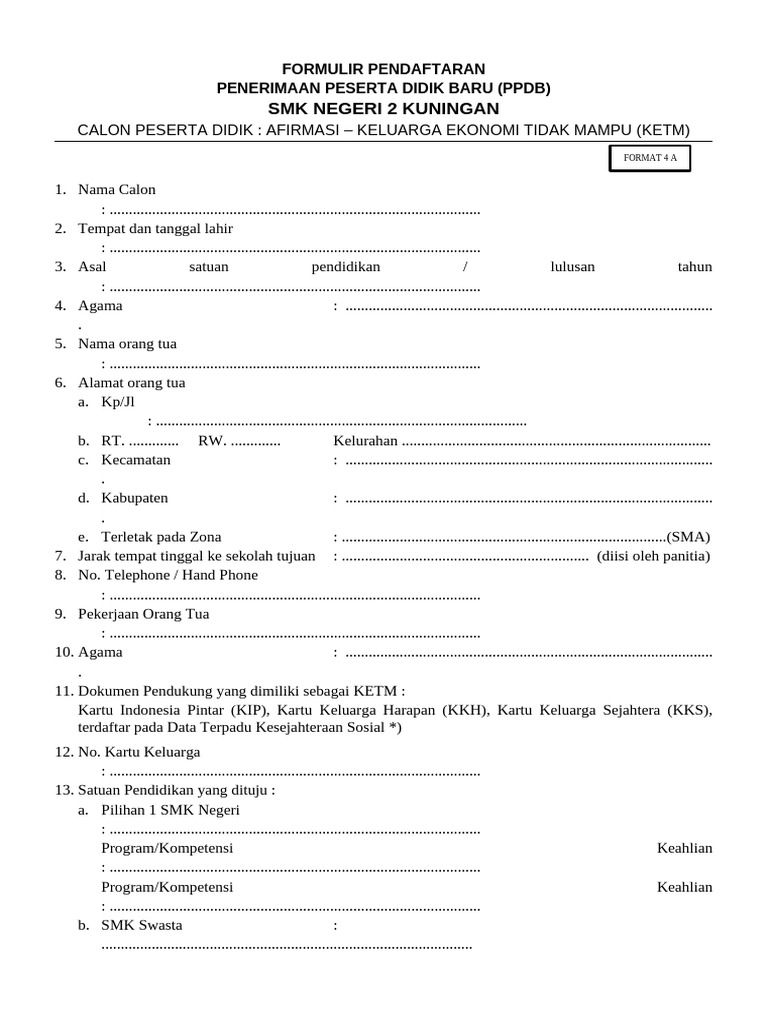 1.1 Formulir Jalur Afirmasi Ketm - 2425 | PDF