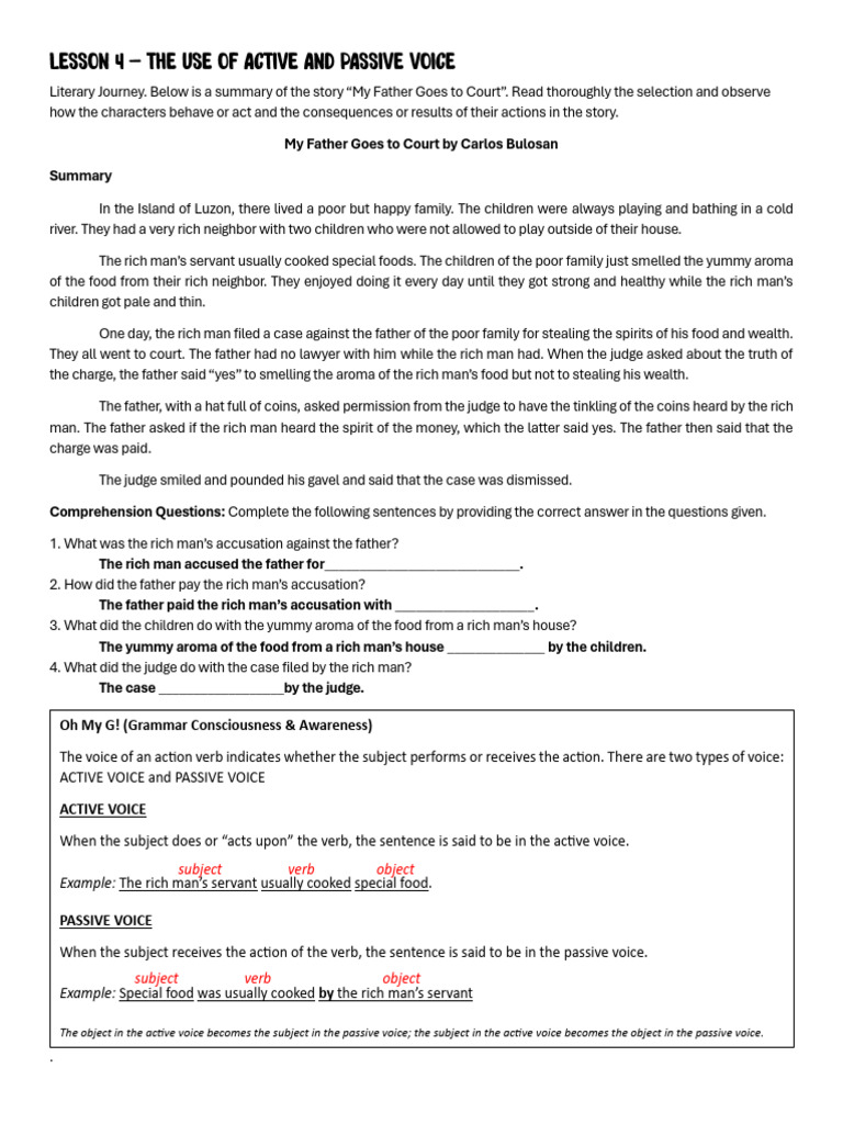 Lesson 4 Active and Passive Voice | PDF | Verb | Subject (Grammar)