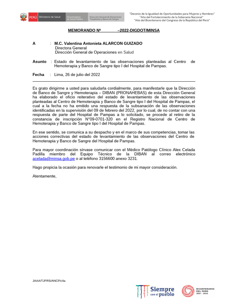 Memo A Dgos - Hospital de Pampas | PDF