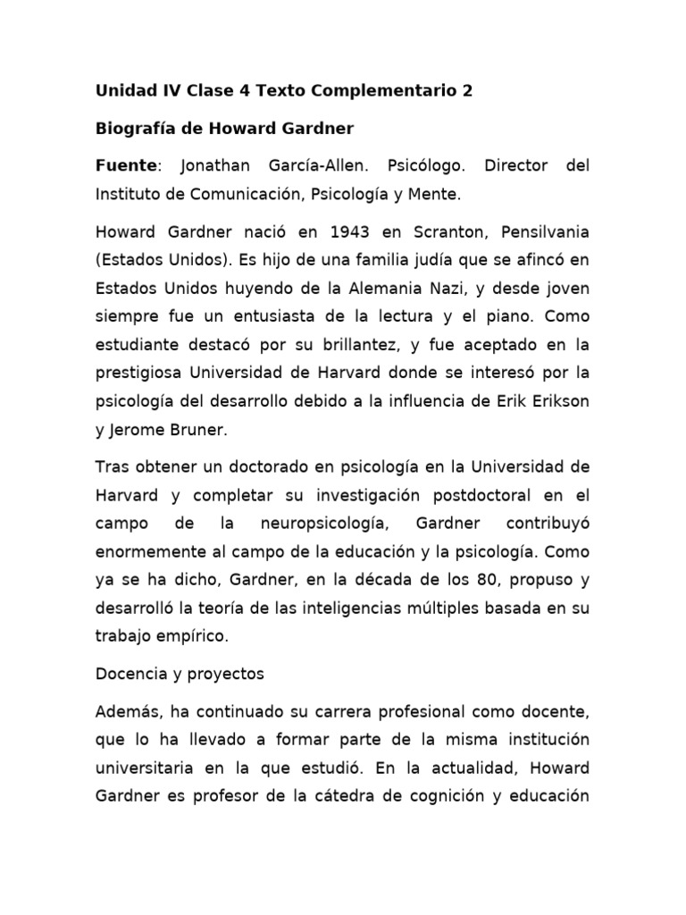 Unidad IV Clase 4 Texto Complementario 2 | PDF | Inteligencia | Sicología