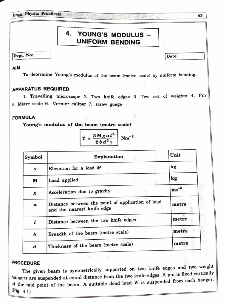 Uniform Bending - Youngs Modulus | PDF | Elasticity (Physics) | Bending