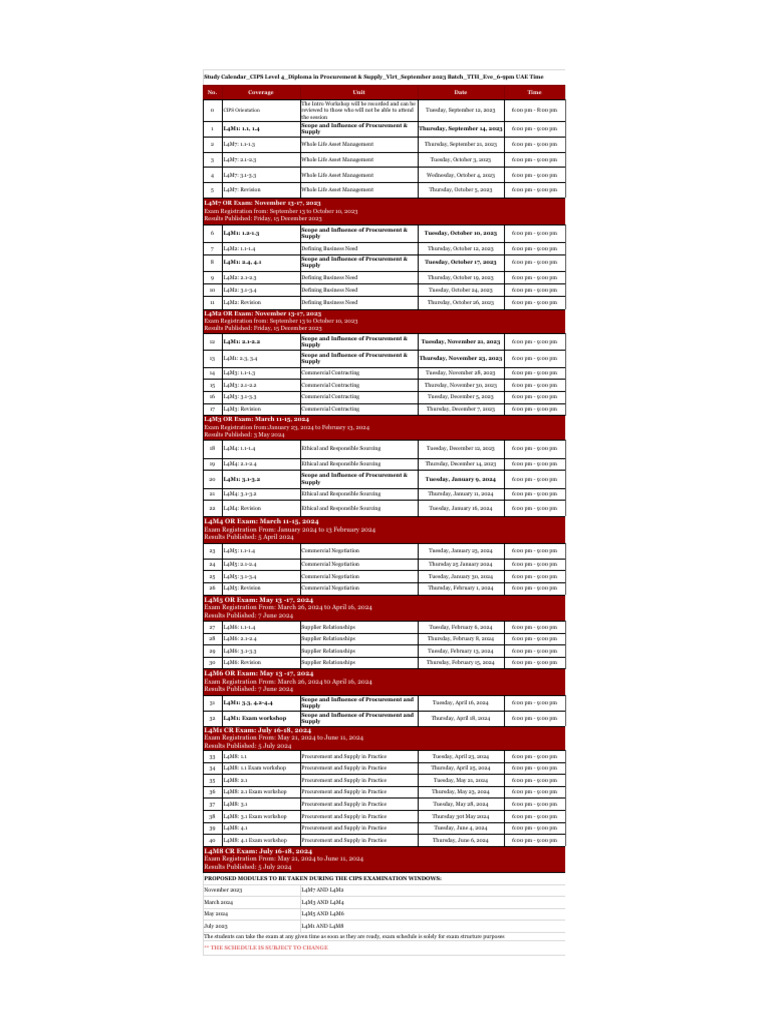 CIPS L4 Study Calendar_September 2023_Final | PDF