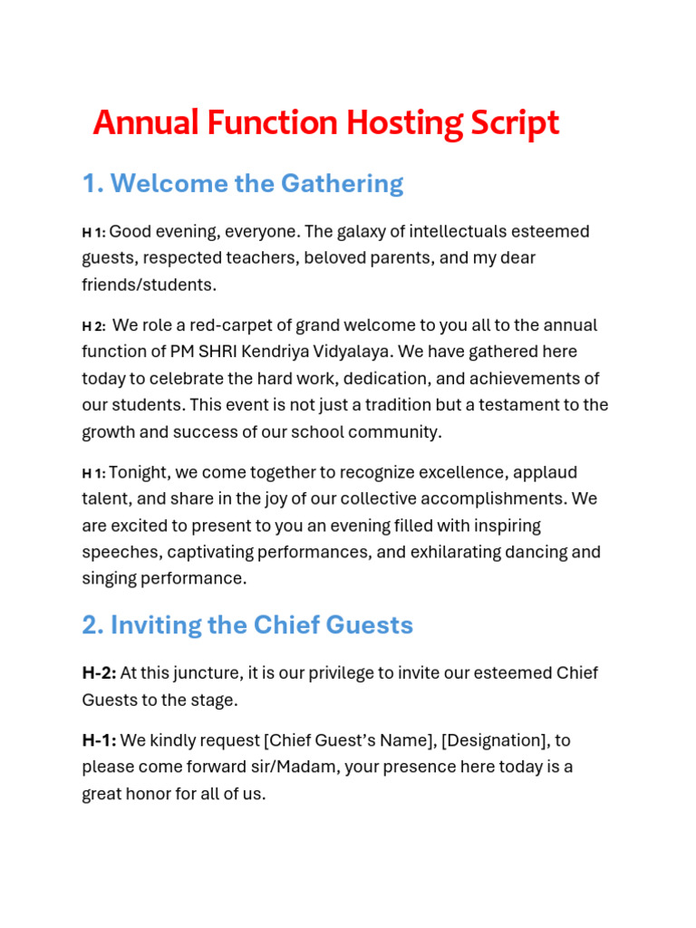 Annual Function Hosting Script: 1. Welcome The Gathering | PDF