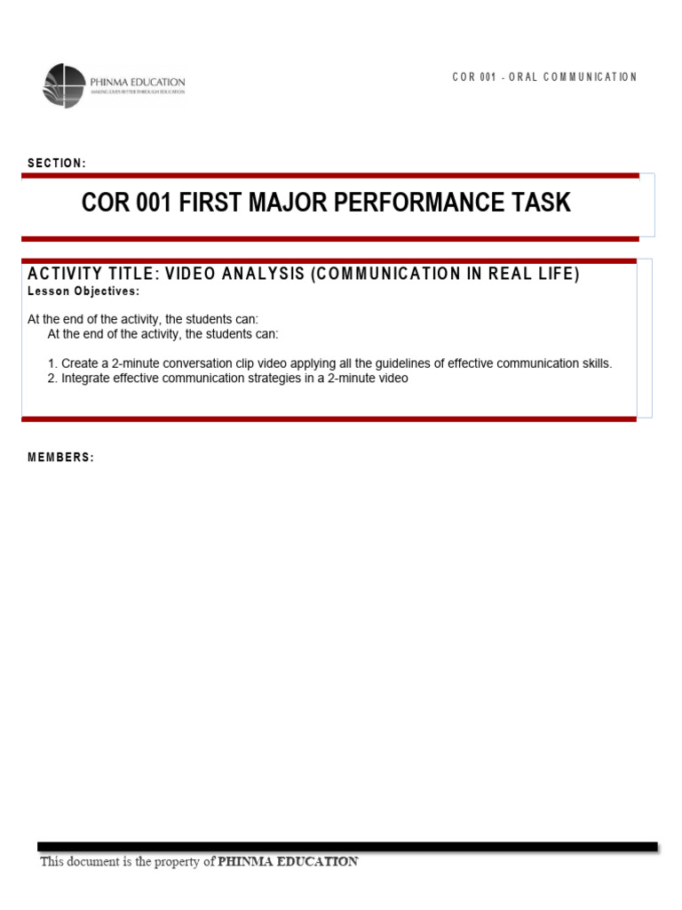 Cor 001 1st Major PT To Be Printed | PDF | Human Communication ...