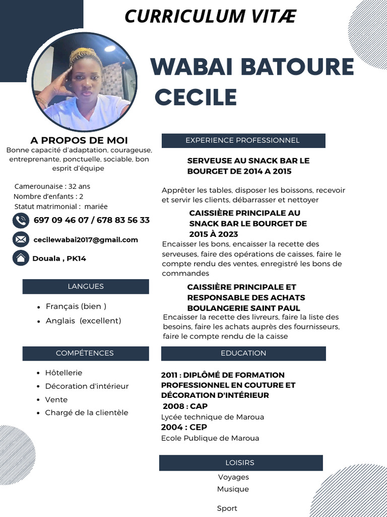 CV de Wabai Batoure : Serveuse et Caissière | PDF