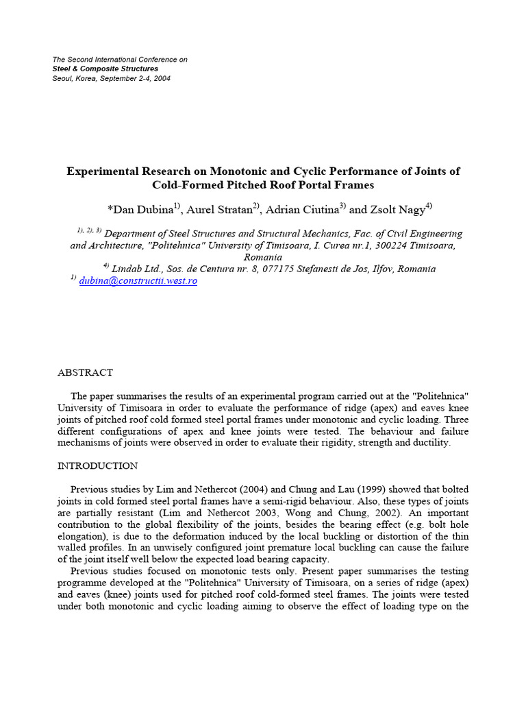Experimental Research On Monotonic and Cyclic Performance of Joints of ...