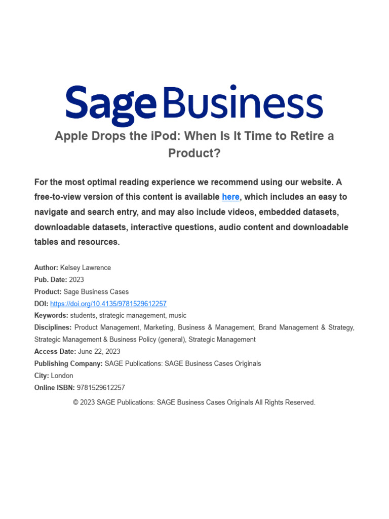 Module 1-Apple Drops (Ipod) When Is It Time Retire Product | PDF | I ...
