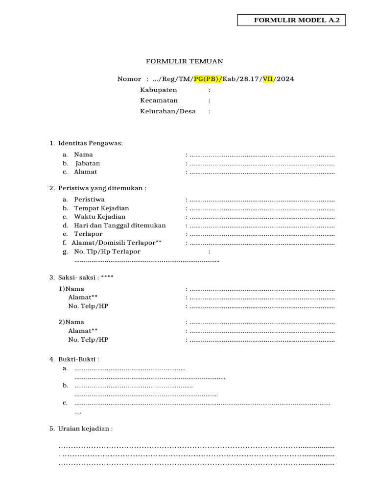 FORM A 2 BUSEL TEMUAN | PDF