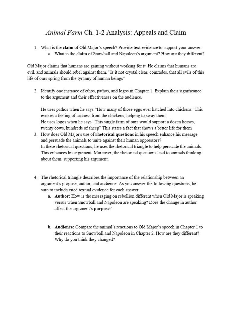 SANJEEV VENKATESH - Animal Farm Ch. 1-2 Analysis-Appeals and Claim | PDF
