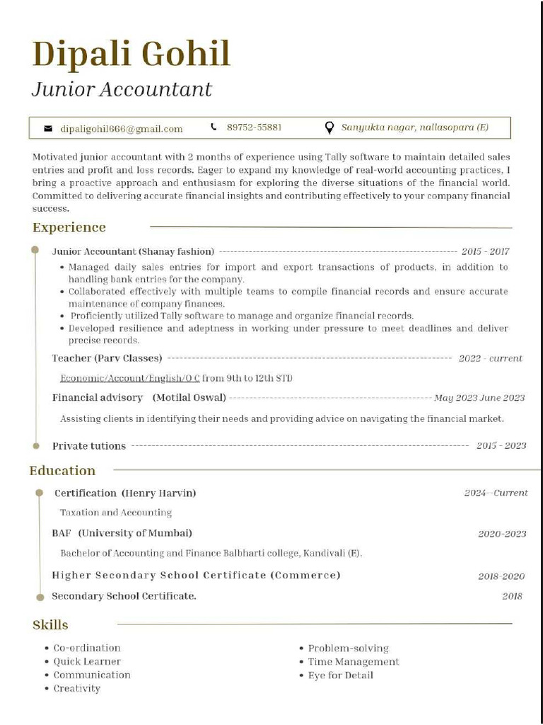 Dipali Gohil - Resume - Apna | PDF