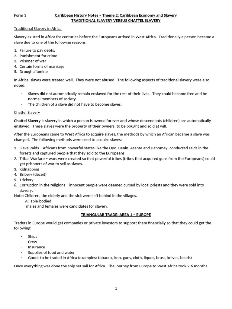 Form 3 History Notes - Theme 2 Slave Trade | PDF | Slavery | Atlantic ...