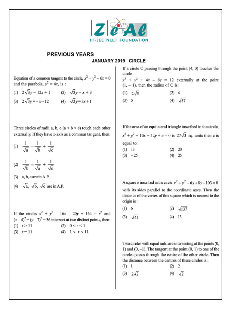 Final Previous Year Question Bank Circle QP | PDF | Circle | Euclid