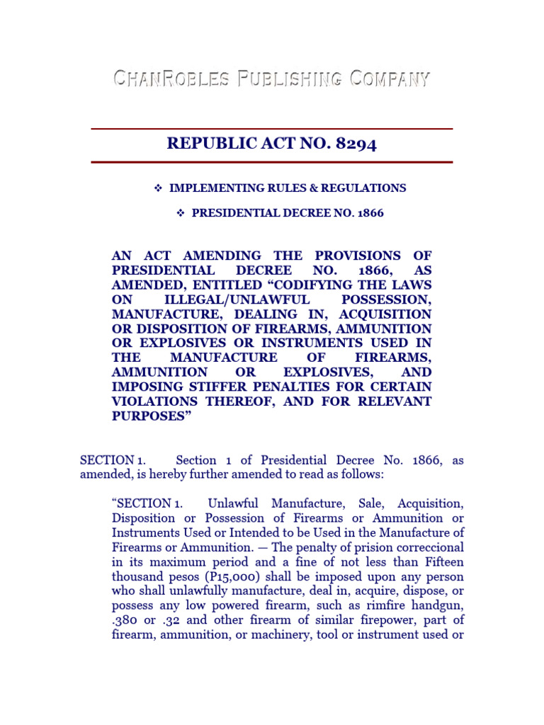 RA 8294 - Revilla Law (Chan Robles) | PDF | Crimes | Crime & Violence