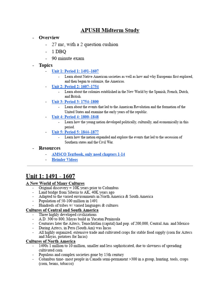 Apush Midterm Study Pdf Christopher Columbus Spanish Empire