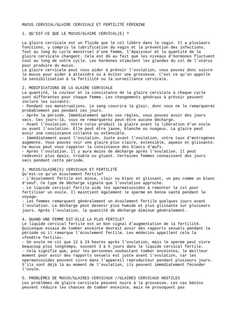 Glaire Cervicale et Fertilité Féminine | PDF | Fertilité | Grossesse