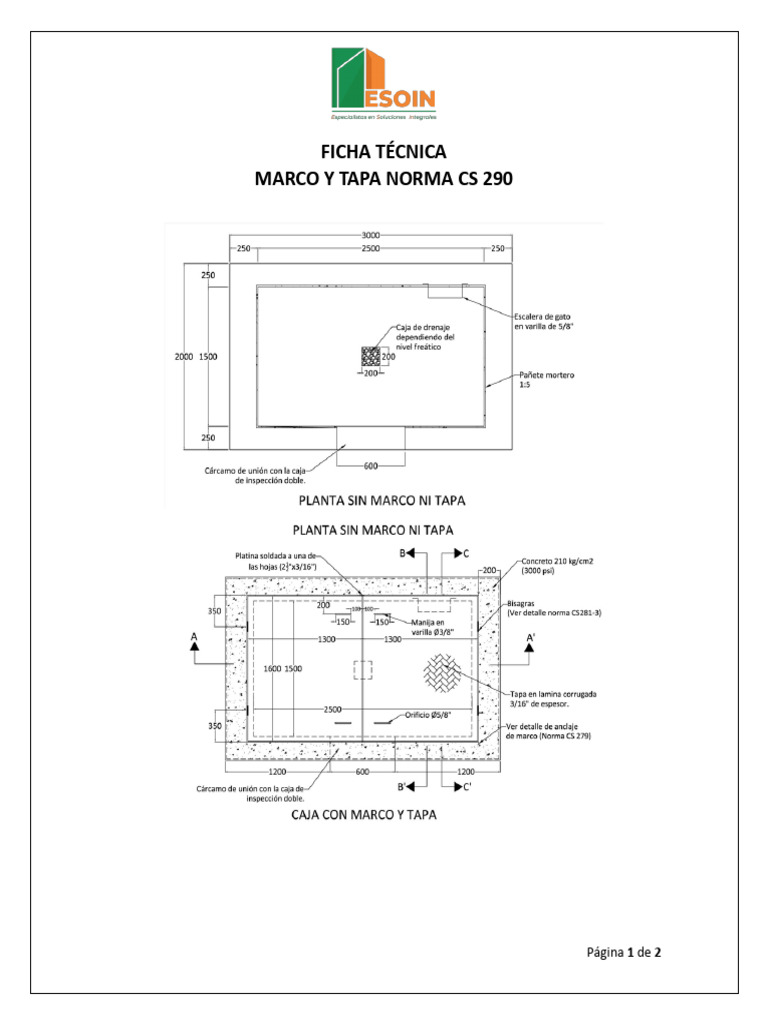 Ficha Técnica Marco y Tapa CS 290 | PDF