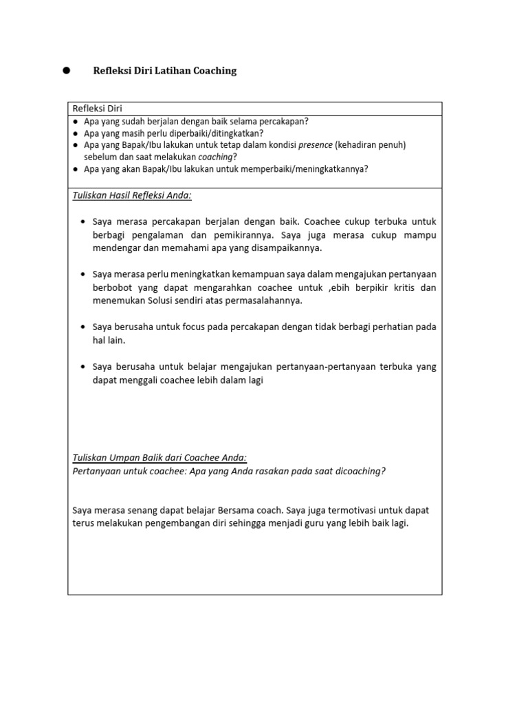 5 - Lembar Refleksi Diri Latihan Coaching | PDF | Pengembangan Diri