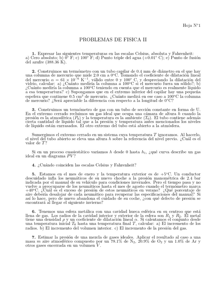 Problemas_FISICA_II | PDF | Termómetro | Temperatura
