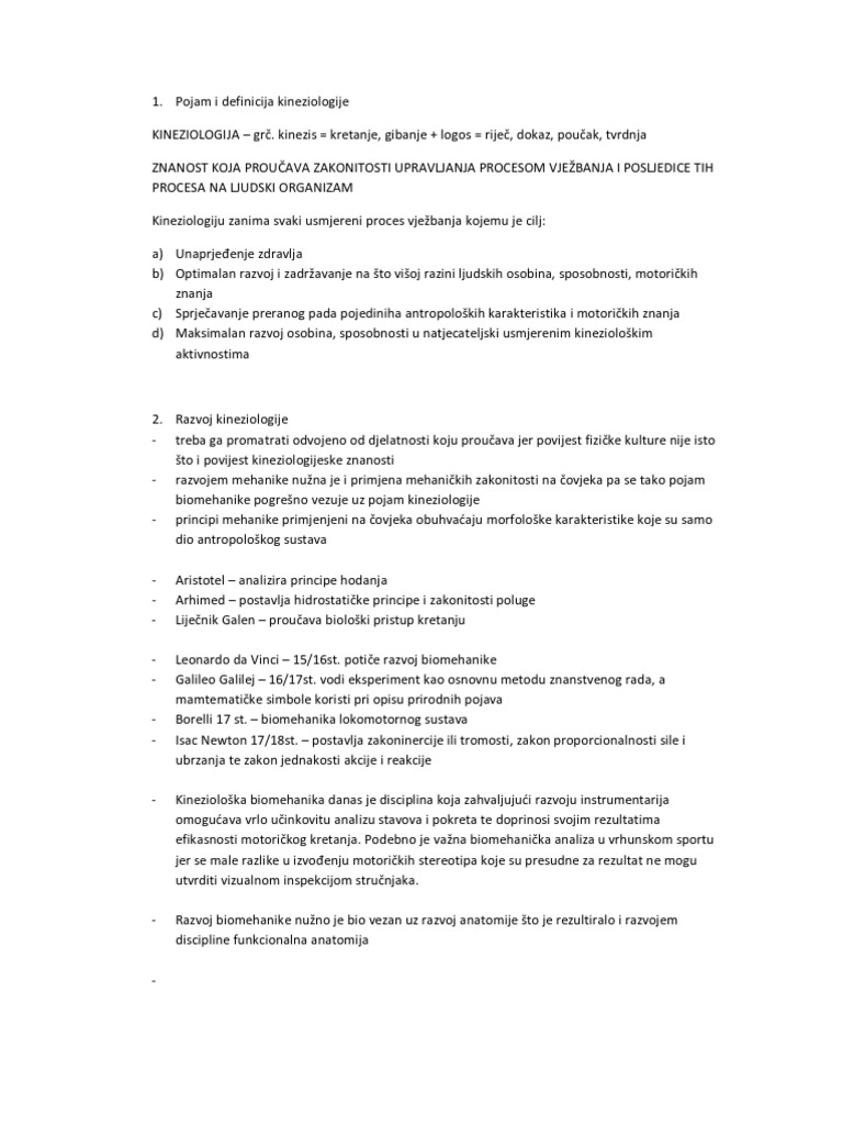 Osnove Kineziologije - Skripta | PDF