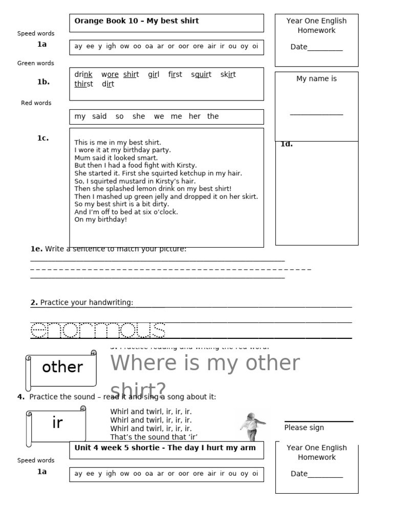 Year One English Homework Activities | PDF