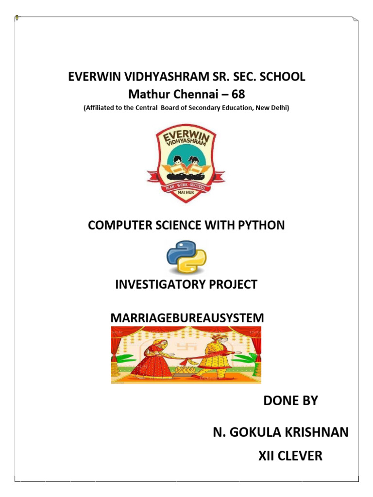 12 Th Clever Computer Science Project Marriage Bureau System Pdf Python Programming 