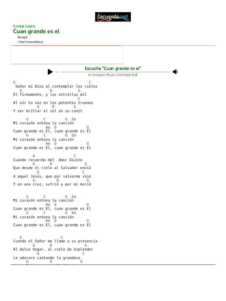 CUAN GRANDE ES EL, Cristal Lewis - Acordes | PDF