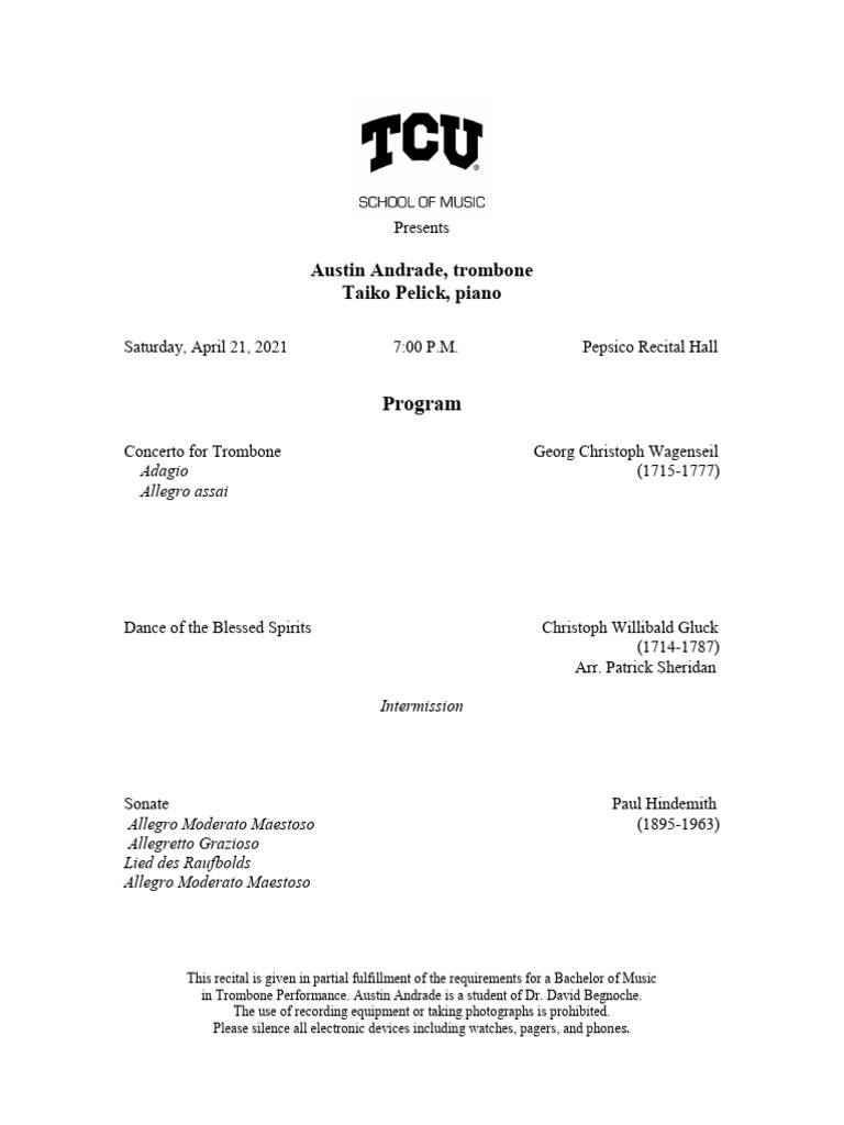 2021 04 21 Austin Andrade Recital Program | PDF | Tempo | Concerto