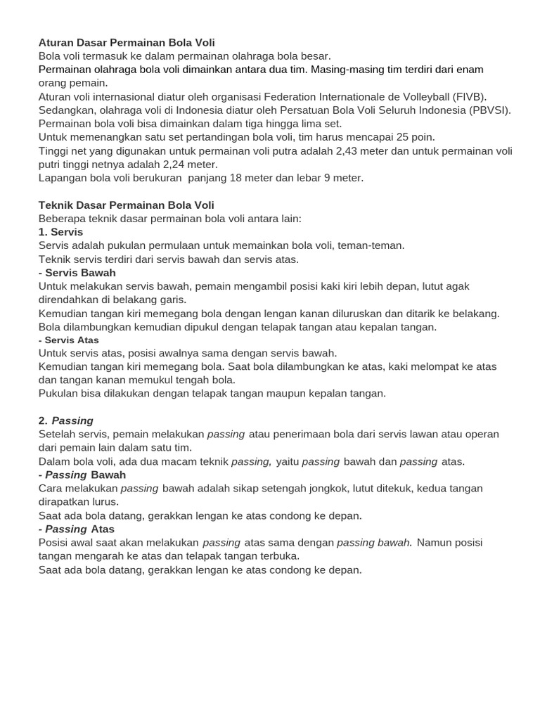 Aturan Dasar Permainan Bola Voli | PDF | Olahraga & Rekreasi
