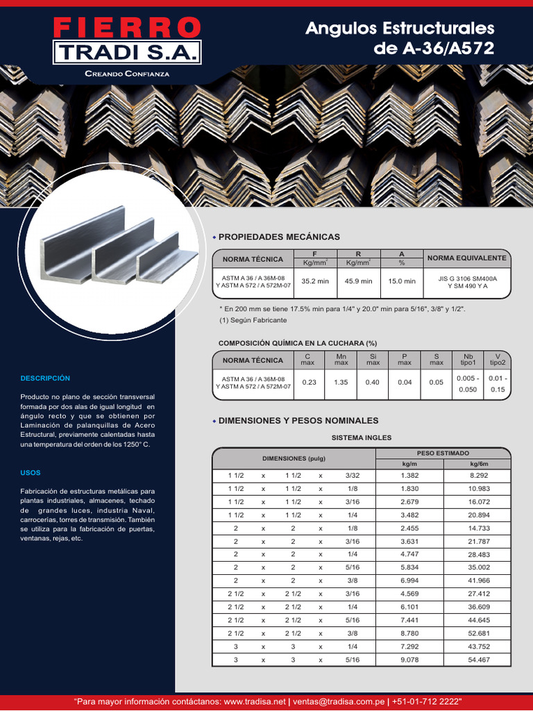 2.2 ANGULOS ESTRUCTURALES DE A-36 A572 - Modif 27-06 | PDF | Laminado ...
