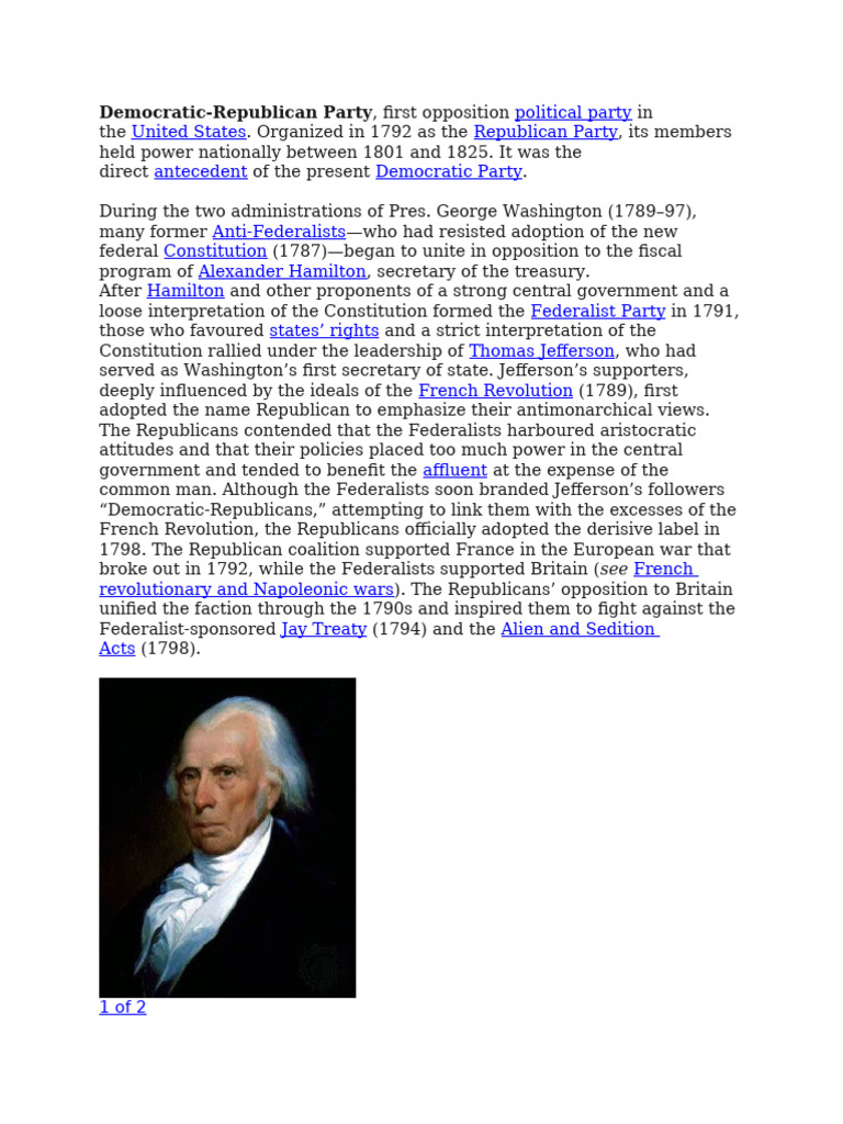 Democratic Party Context | PDF | Federalist Party | Thomas Jefferson