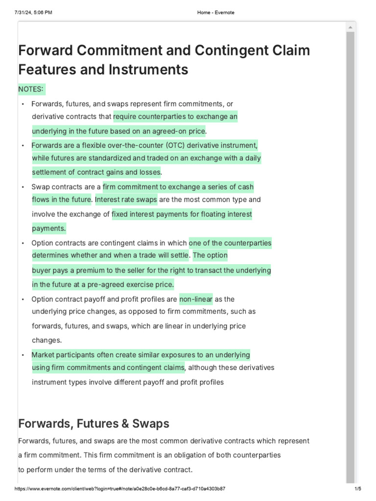 4 - Forwards Commitment & Contigent Claim CFA NOTES 2025 | PDF ...
