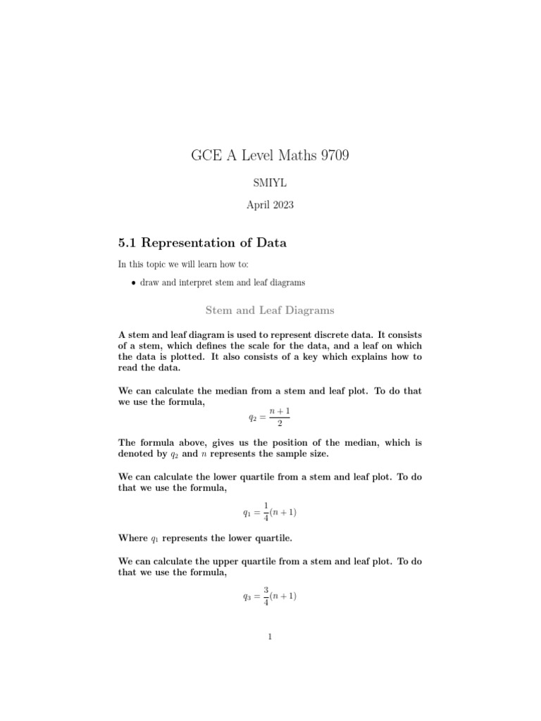 GCE A Level Statistics: Data Representation | PDF | Quartile | Descriptive Statistics