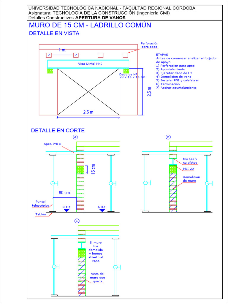 Apertura de Vanos - Muro de 0,15 M | PDF