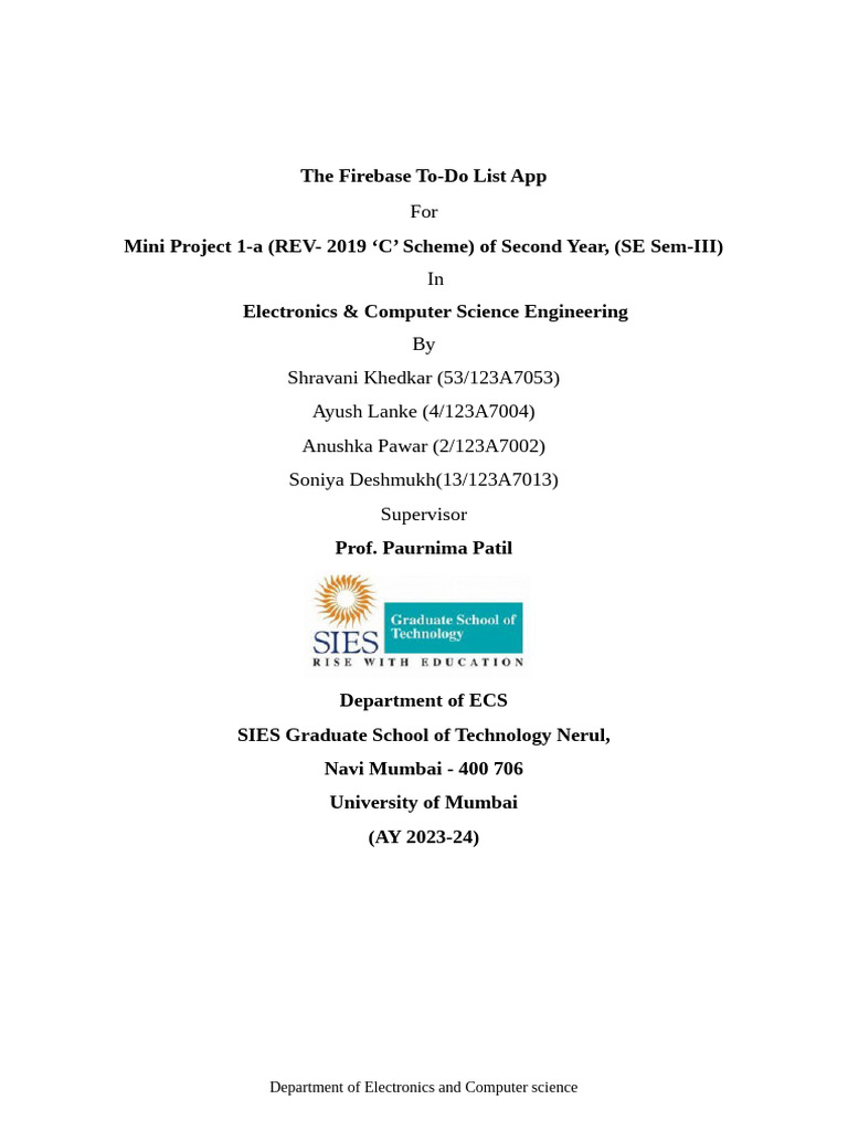 TO-DO LIST Report | PDF | Mobile App | Cloud Computing