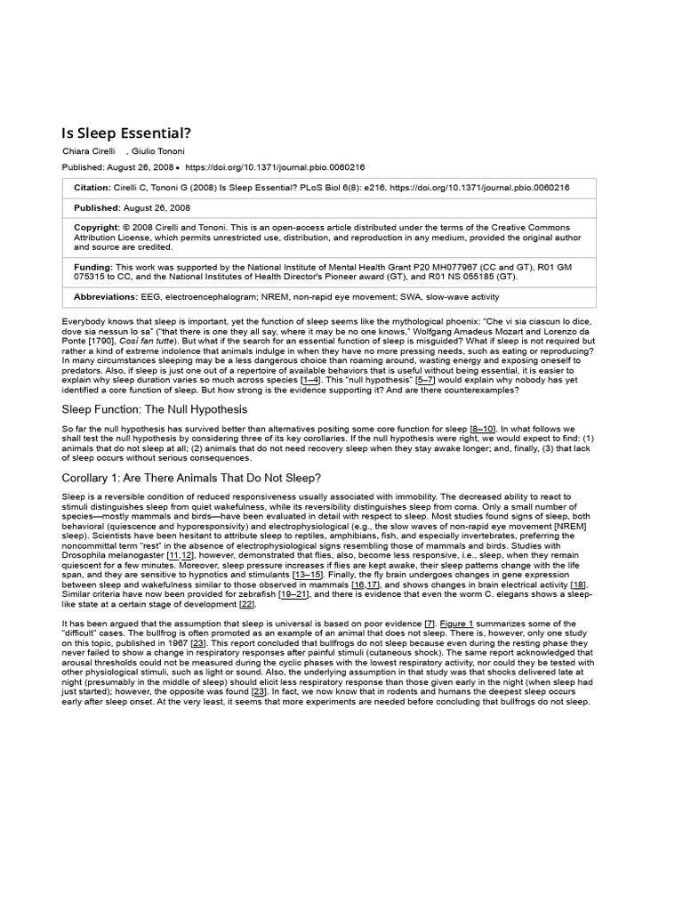Is Sleep Essential - PLOS Biology | PDF | Sleep | Sleep Deprivation