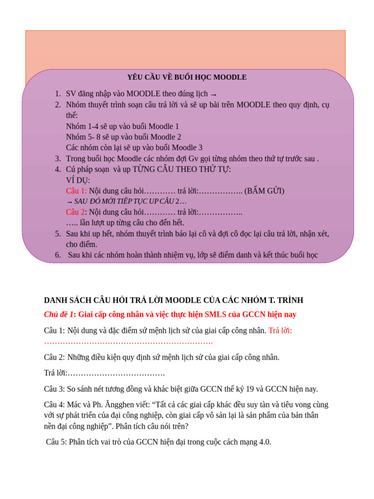 Câu Hỏi Trả Lời Trên Moodle Môn Cnxhkh | PDF