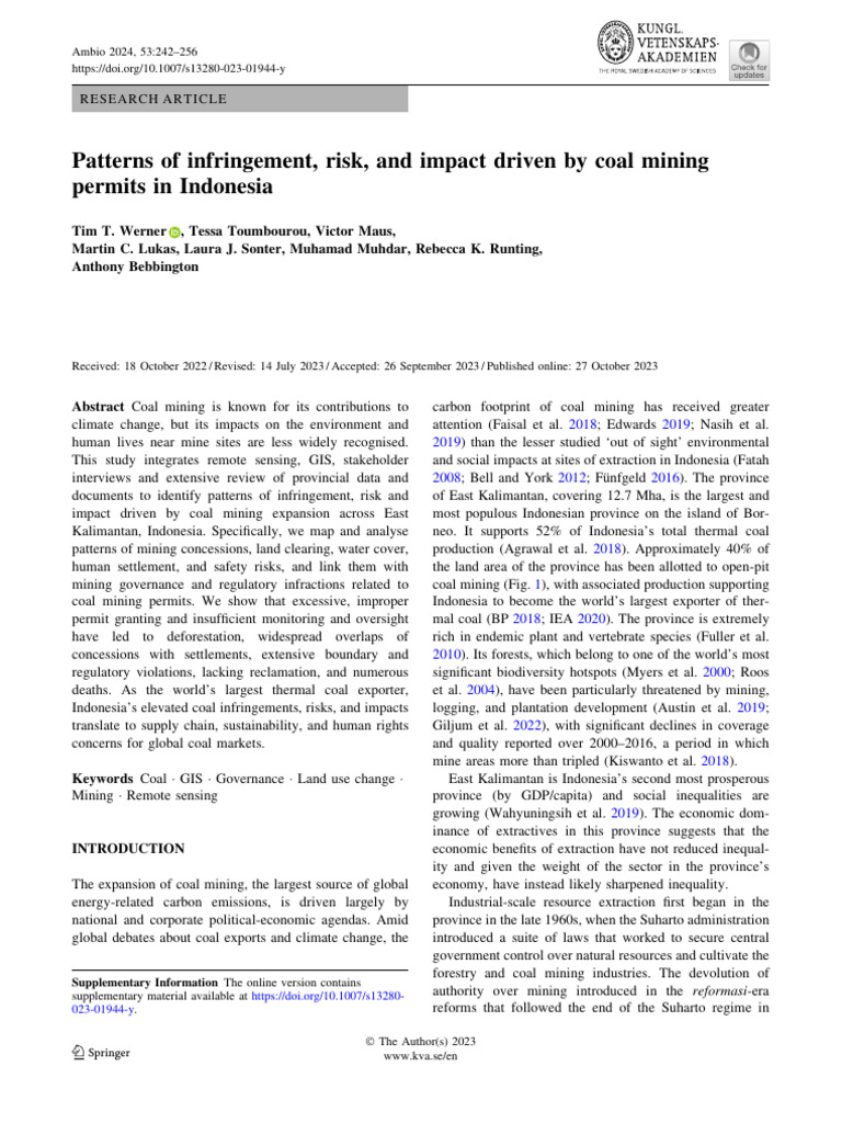 Patterns of Infringement, Risk, and Impact Driven by Coal Mining Permits in Indonesia | PDF ...