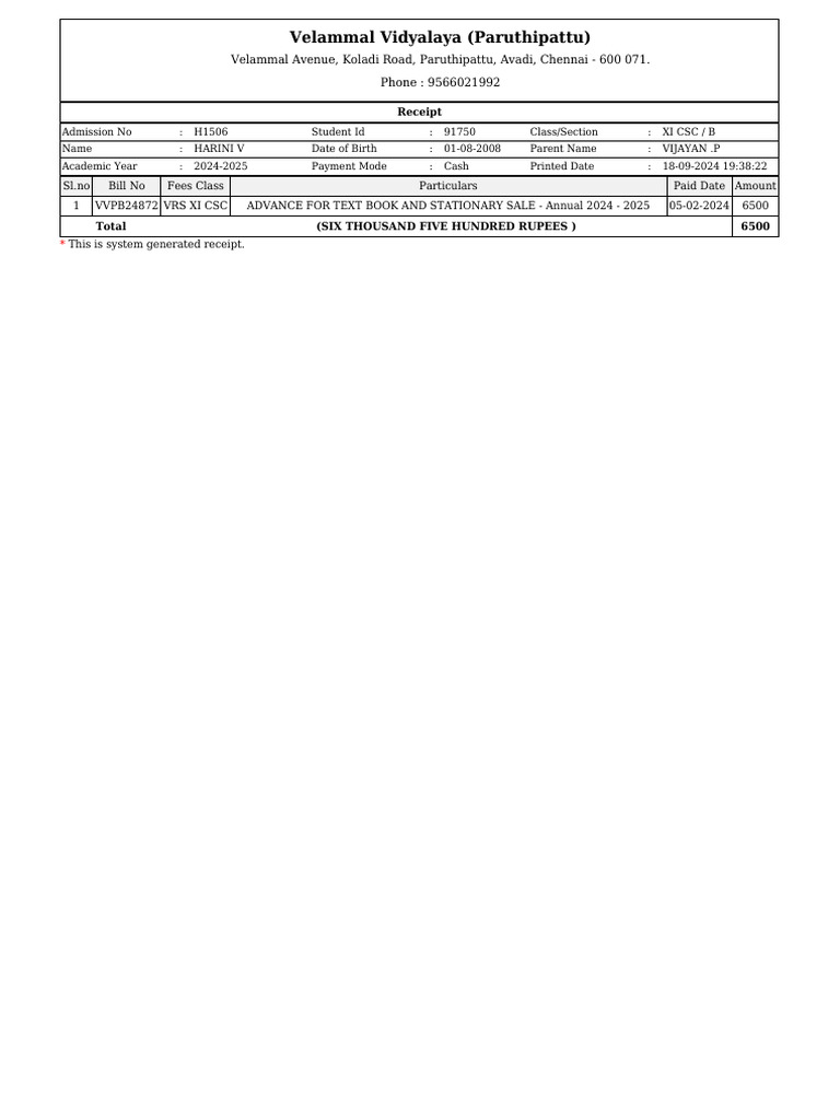 Fees Receipt Details | PDF