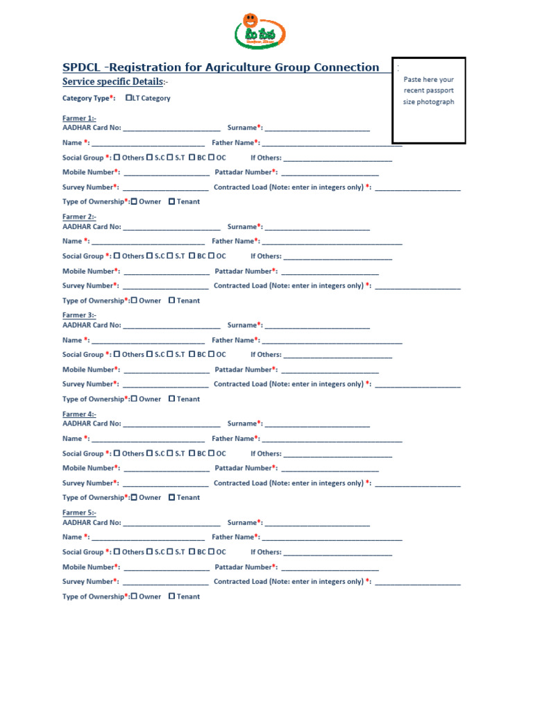 SPDCL -Registration for Agriculture Group Connection Application Form | PDF | Authentication ...