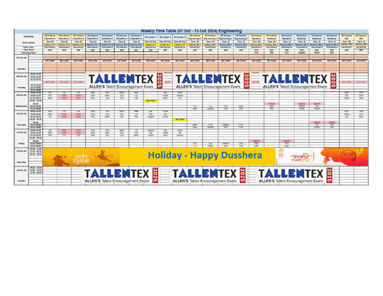 1 NSP Time Table JEE - 071024-131024 | PDF