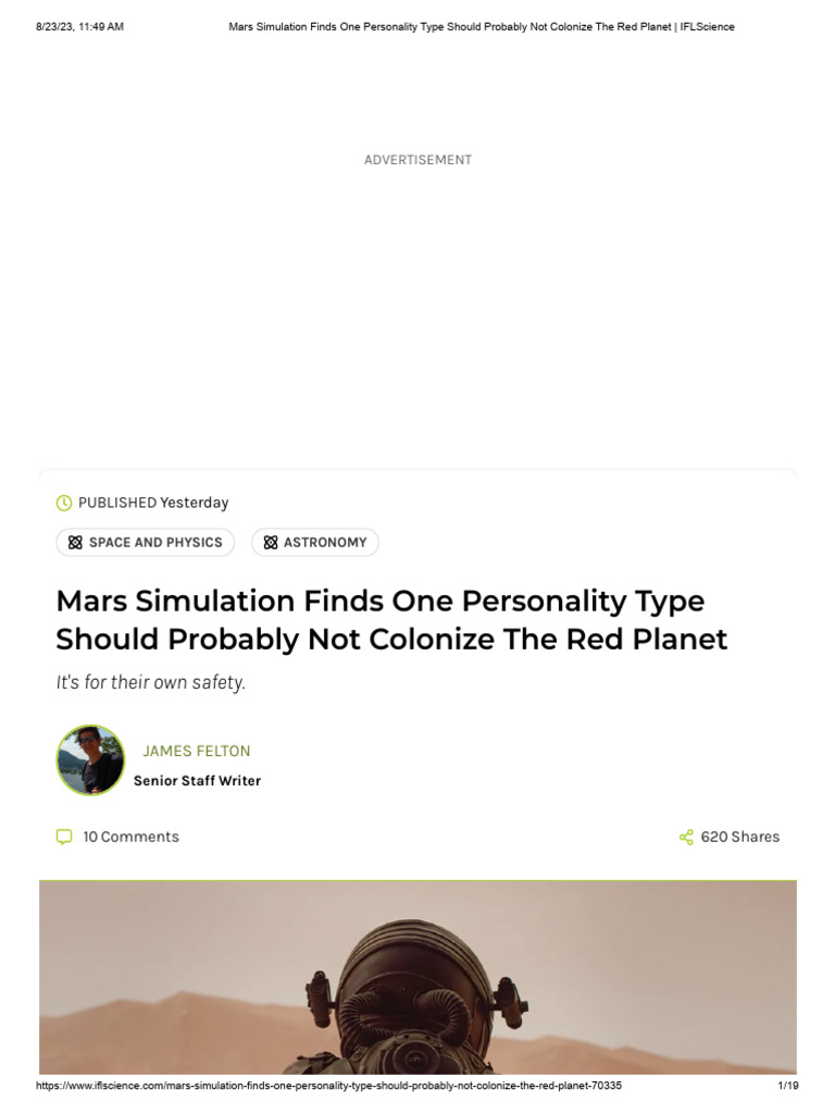 Mars Simulation Finds One Personality Type Should Probably Not Colonize The Red Planet | PDF ...