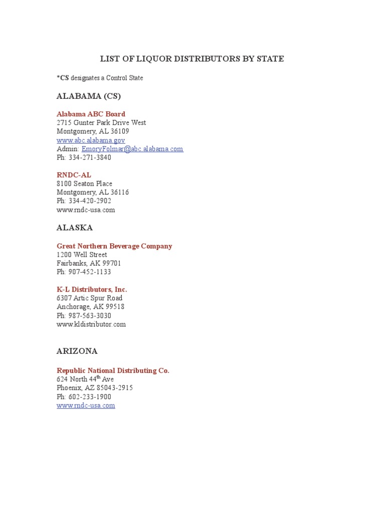 Alcohol Distributors by State Guide | PDF | Nevada | Tennessee