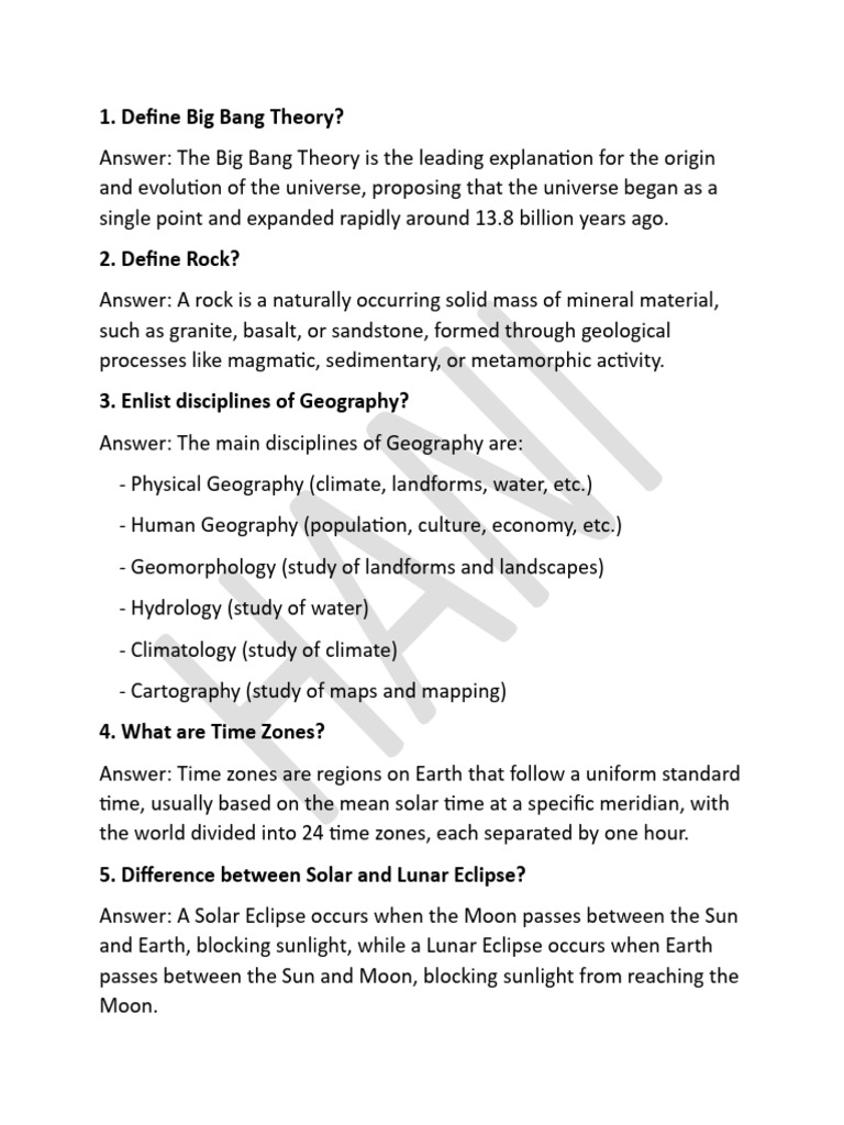 GEOGRAPHY imp Short Questions With Answers-GEOG-111 | PDF | Earth ...