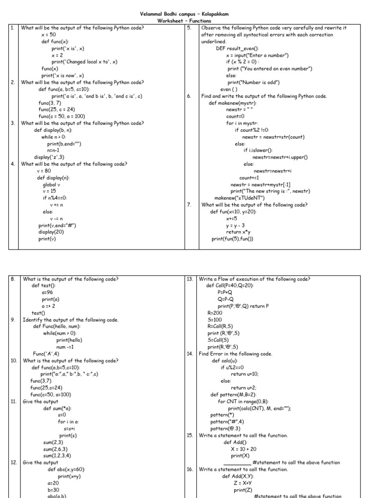 Worksheet - Functions | PDF | Parameter (Computer Programming) | Software Development